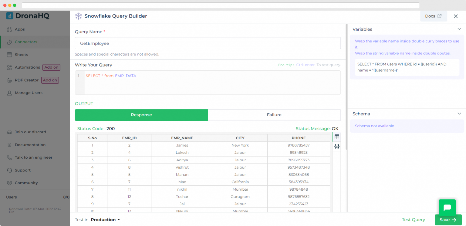 Building a snowflake dashboard - DronaHQ