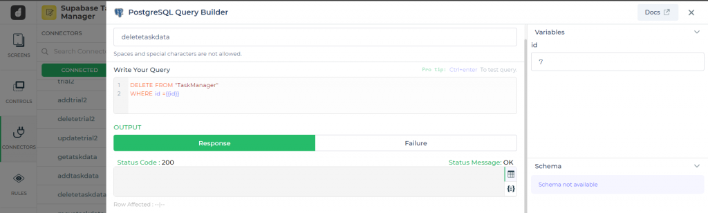 Creating a Supabase UI for a task management app on DronaHQ